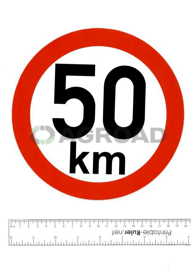 Nálepka: 50 km - konštrukčná rýchlosť, maximálna povolená rýchlosť ...